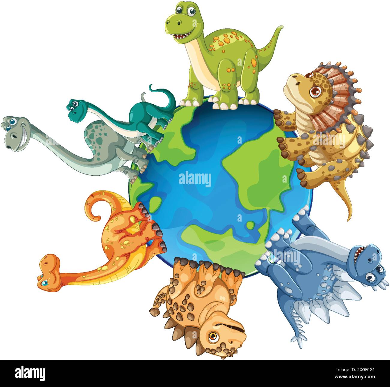 Colorful dinosaurs standing on a globe Stock Vector Image & Art - Alamy