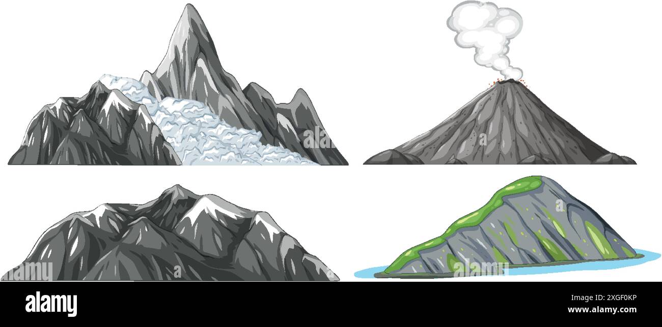 Four different mountain and volcano illustrations Stock Vector Image ...
