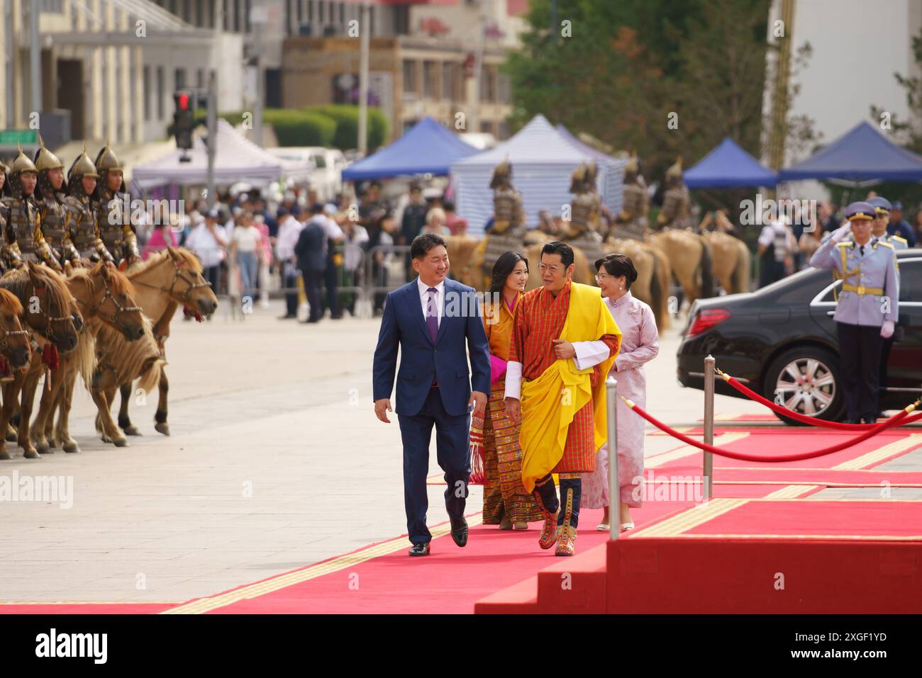Ulaanbaatar, Mongolia. 9th Jul, 2024. Mongolian President Khurelsukh Ukhnaa and his wife L ...