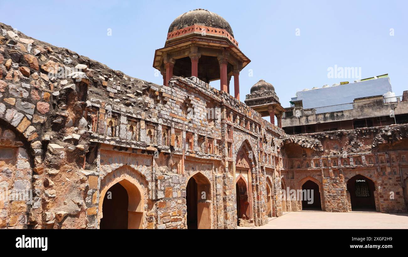 Beautiful inside view of Jahaz Mahal, arches, and tombs of the Mahal ...
