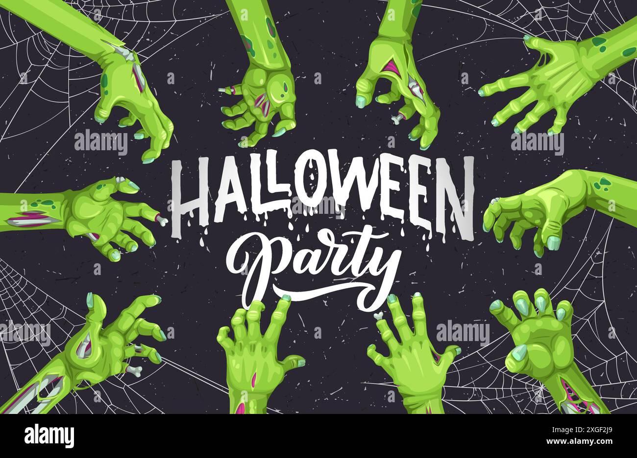 Halloween zombie hands in spider cobweb, holiday horror night cartoon ...