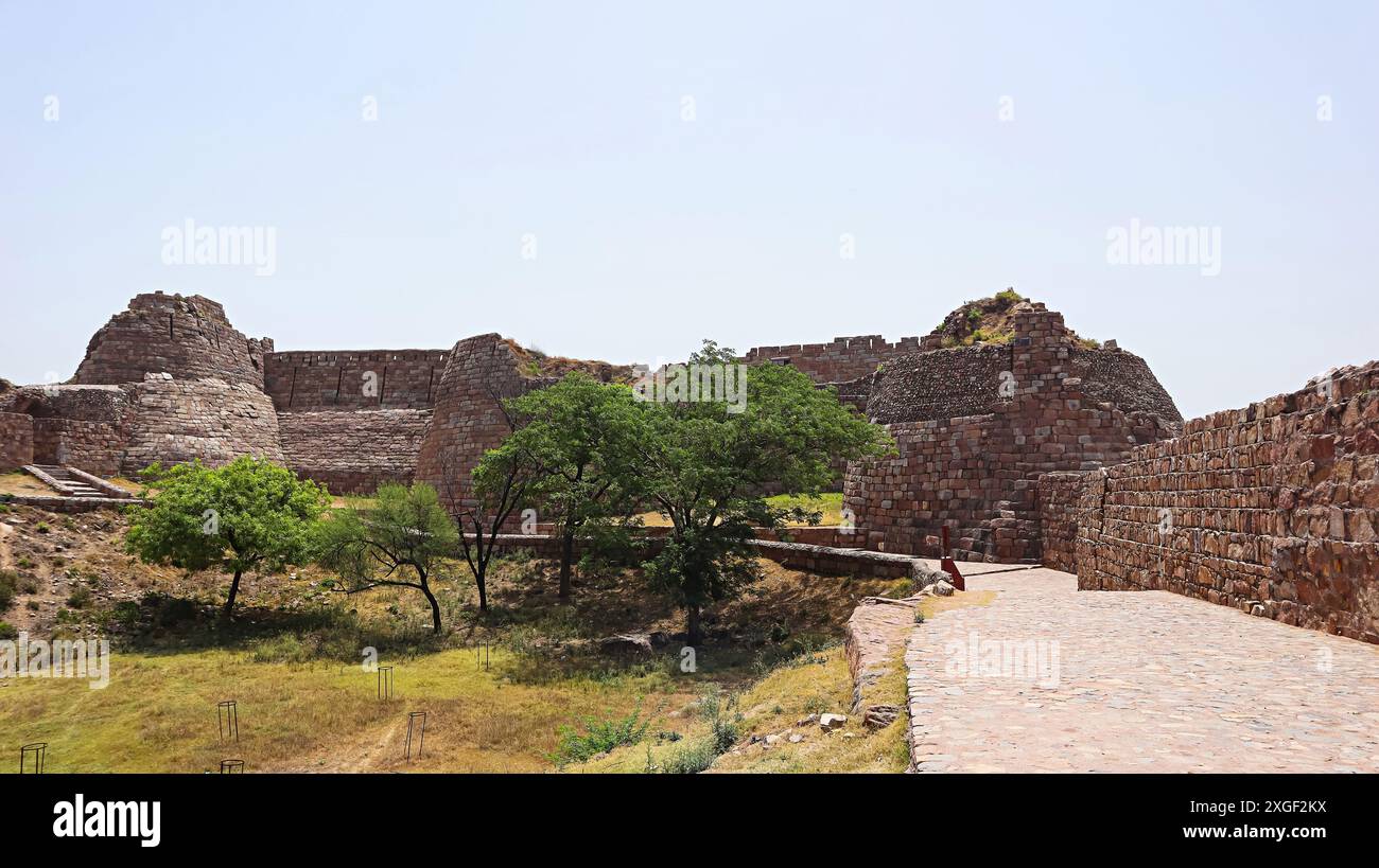 Ruined view of the fort and pathway of Tughlaqabad Fort, a 14th-century ...