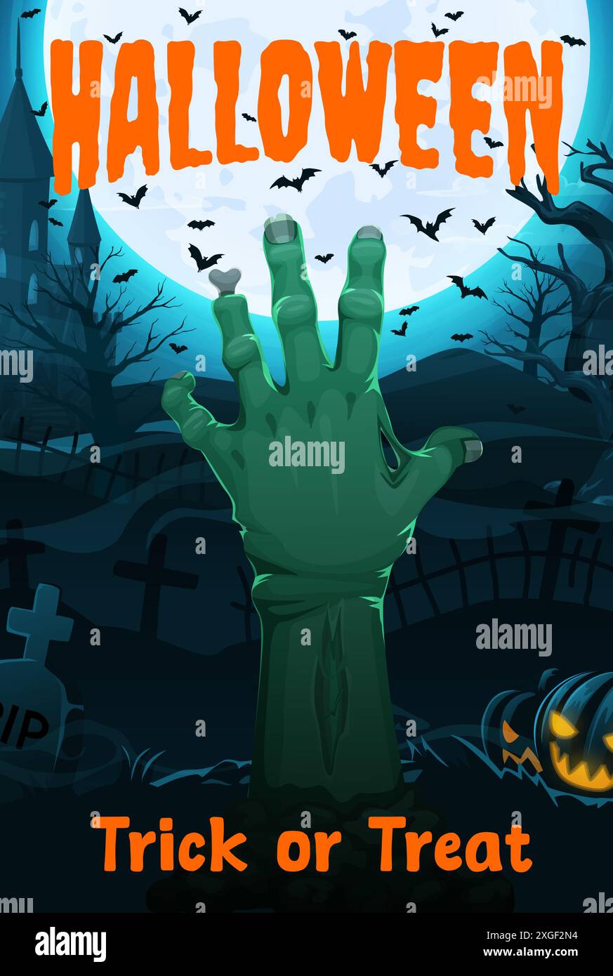 Halloween zombie hand on horror movie poster for holiday horror night ...