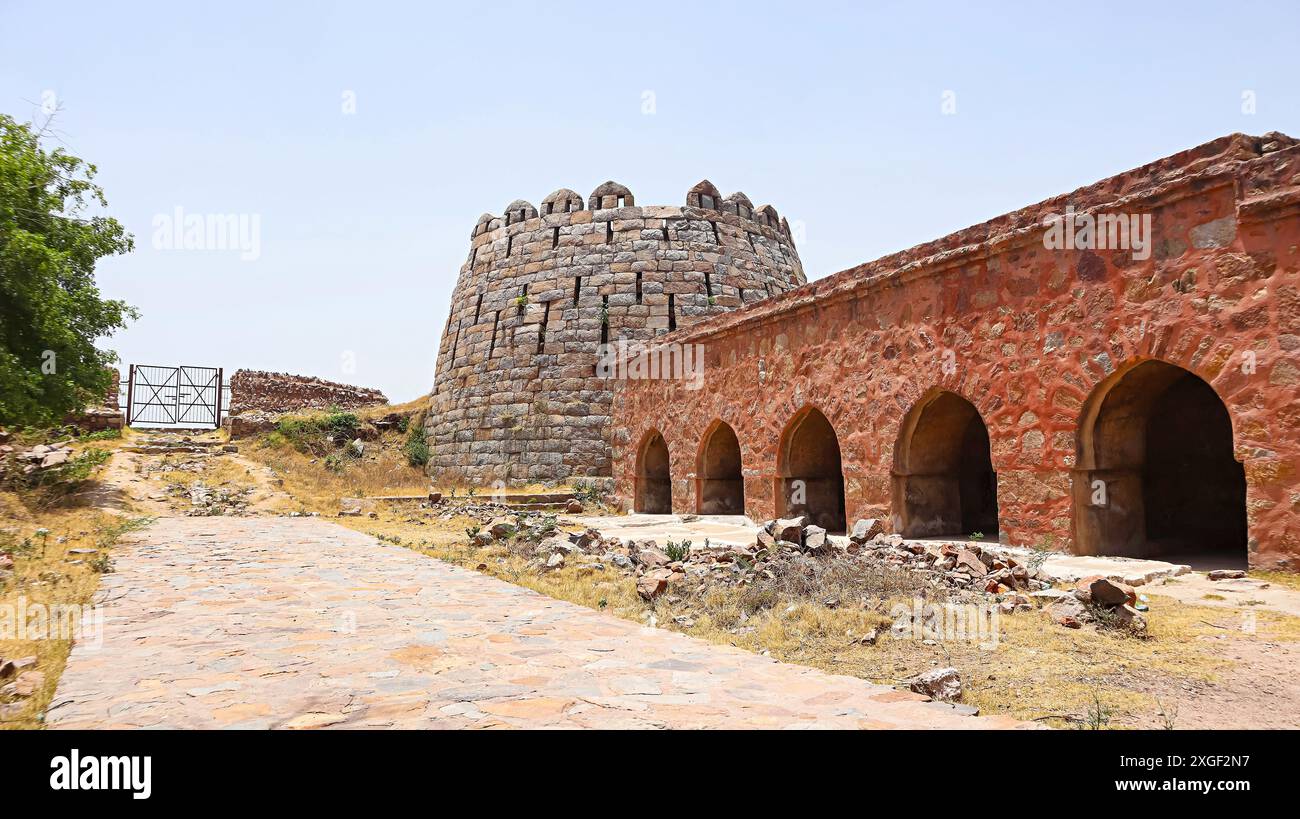 Ruined view of Tughlaqabad Fort, built by Ghiyasuddin Tughlaq in 1321 ...