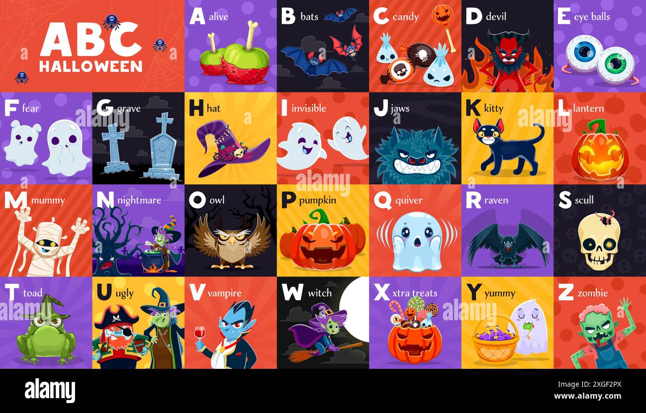 Halloween ABC, kids type or holiday alphabet for study with boo ...