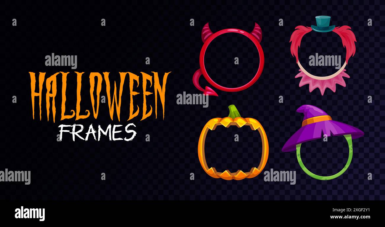 Cartoon Halloween avatar frames and borders vector templates. Trick or ...