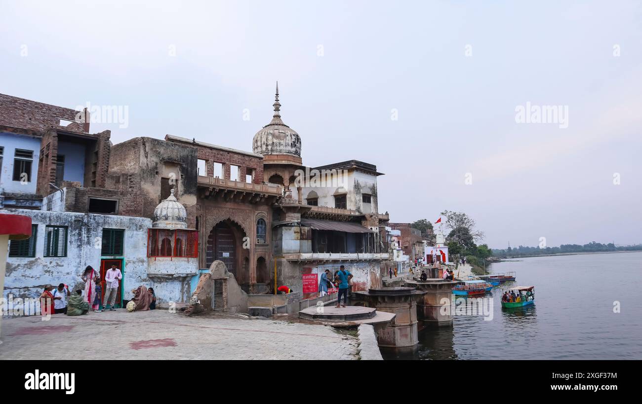 View of Prachin Akhara Swami Ghat of Mathura, situated on the Yamuna ...