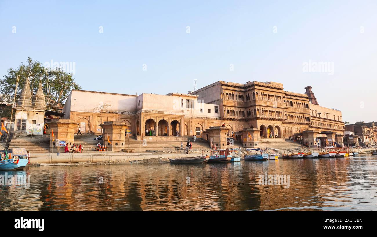 Ancient Shri Yamuna Temple ghat view, Vrindavan, Mathura, Uttar Pradesh ...