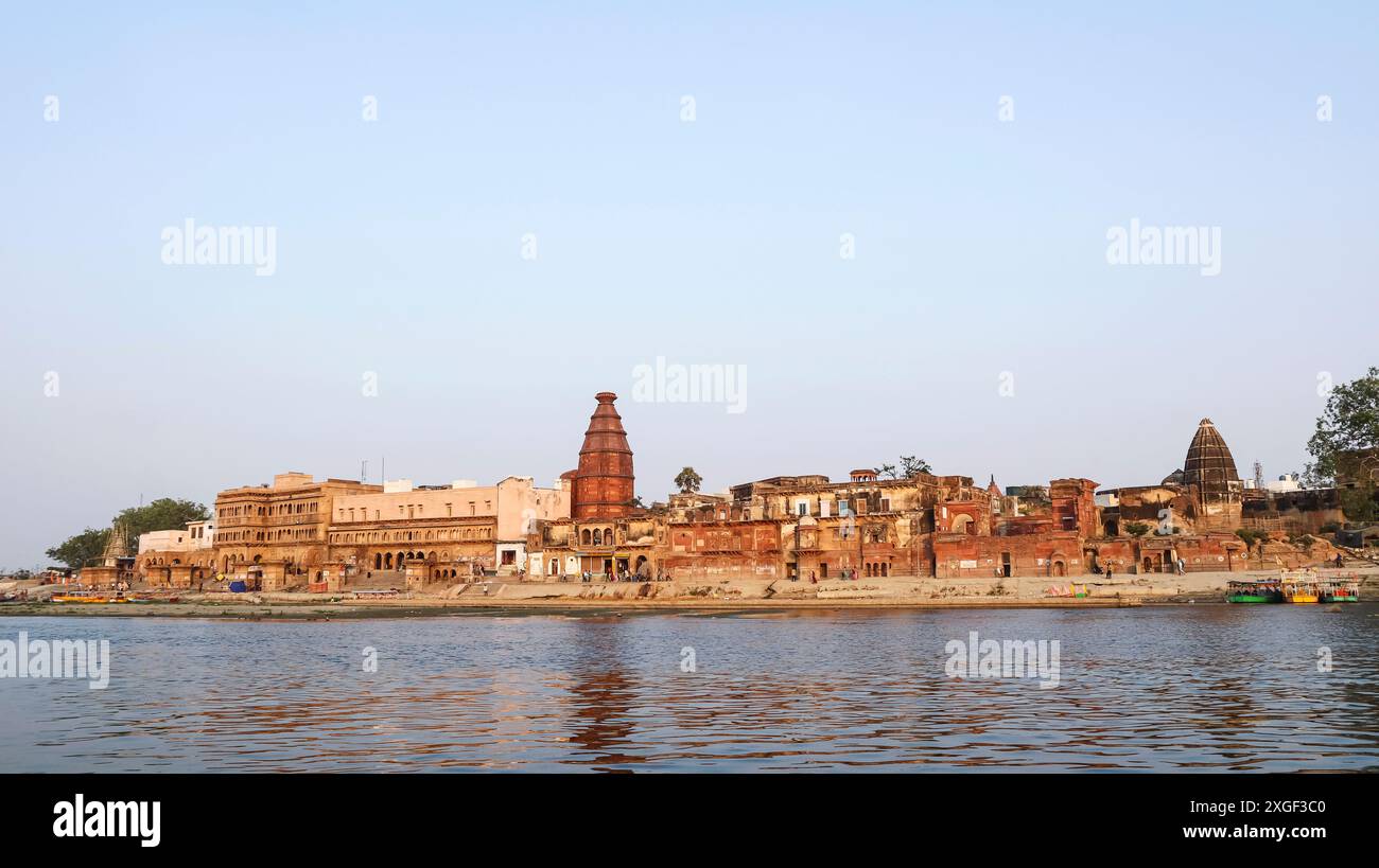 Beautiful ghat of Vrindavan with Jugak Kishorji Temple, Yamuna Ghat ...
