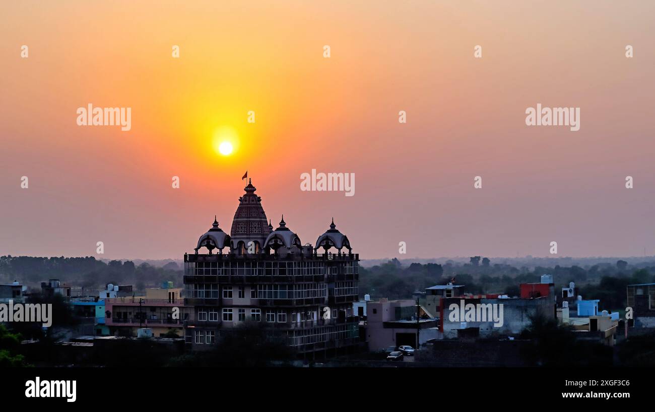 Beautiful sunset view with temple, Vrindavan, Mathura, Uttar Pradesh ...