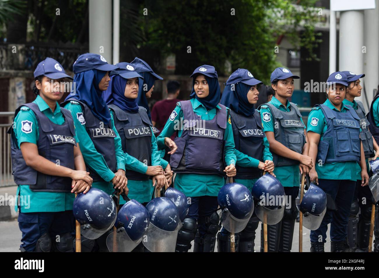 Dhaka, Bangladesh. 08th July, 2024. Bangladesh police officers stand on ...