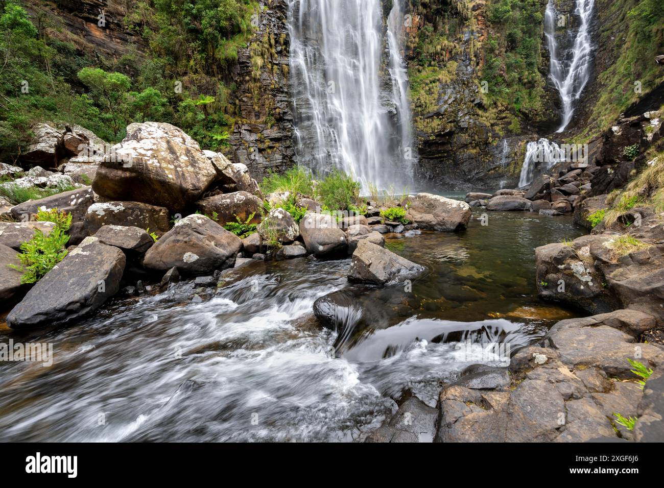 Waterfall and river, Lisbon Falls, long exposure, near Graskop ...