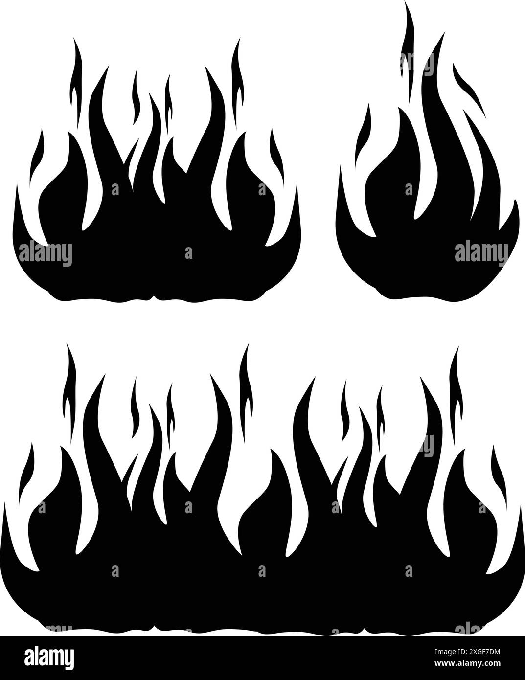 Cartoon fire flames vector set ignition light effect Black and White ...