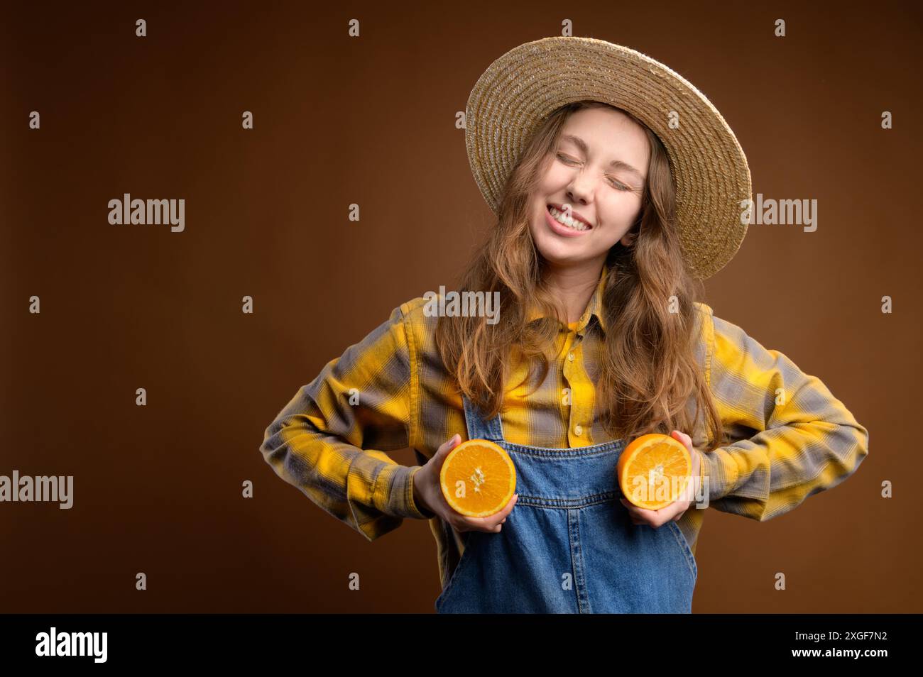 Portrait of adorable pretty playful quirky rural caucasian young woman ...