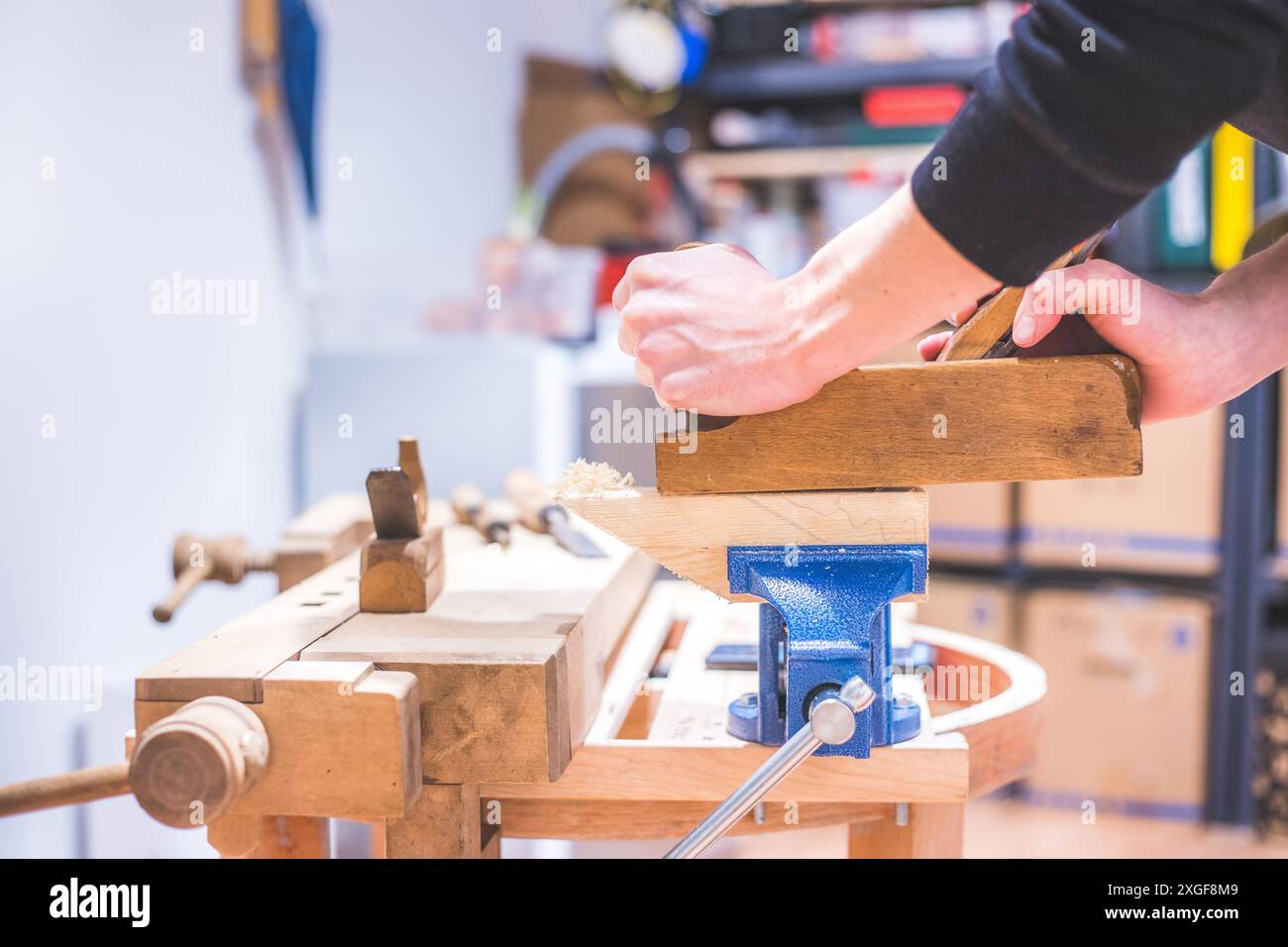 Close up of plane for smoothing timber, workshop Stock Photo - Alamy