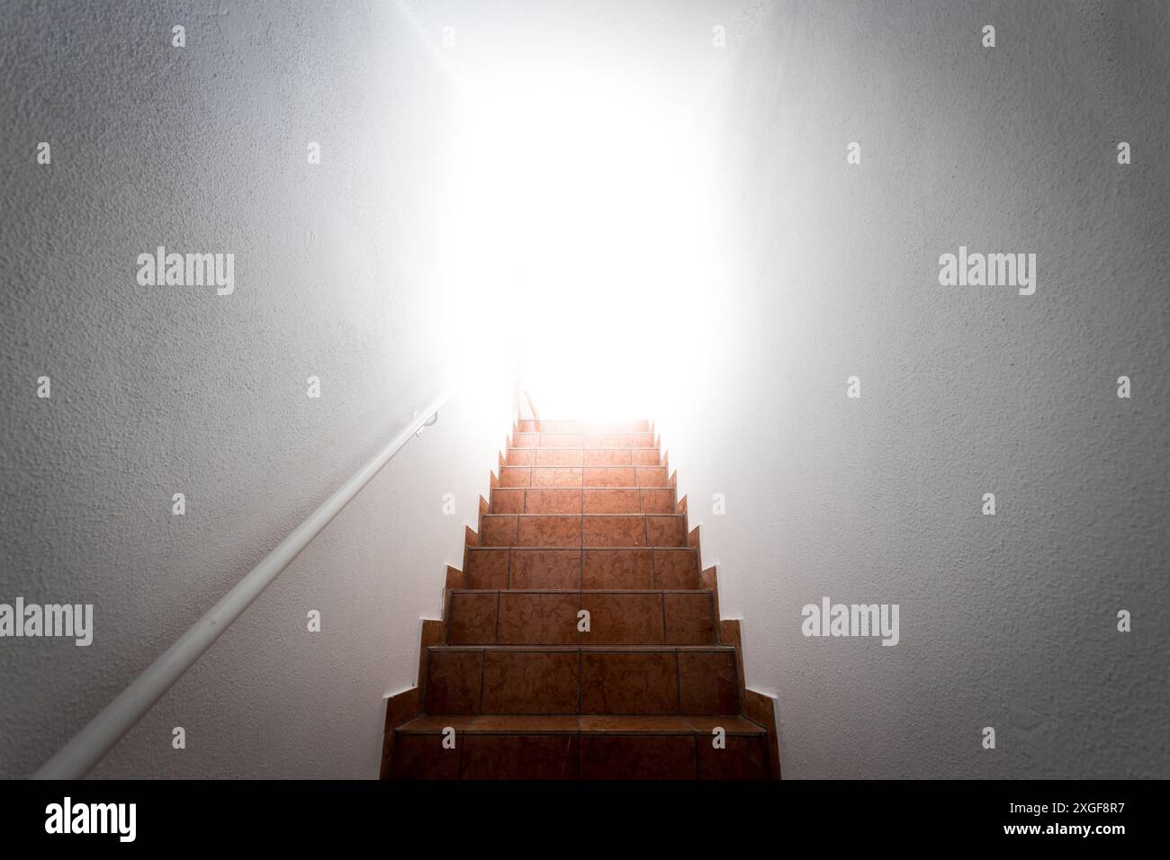Basement stairs with balustrade. Natural bright sunlight Stock Photo ...