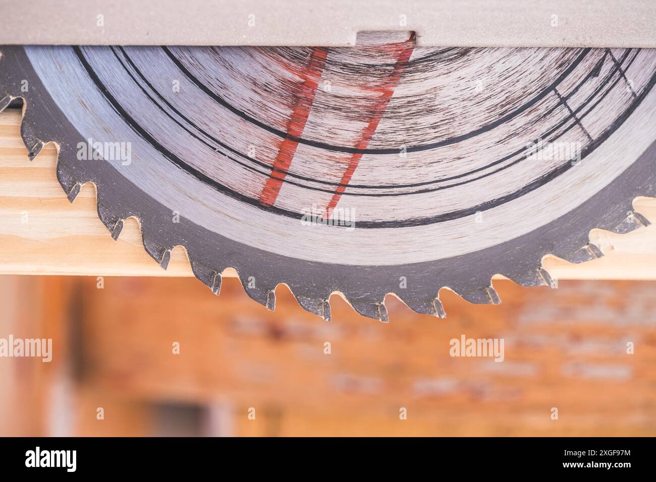 Close up of circular metal saw blade on construction site Stock Photo ...