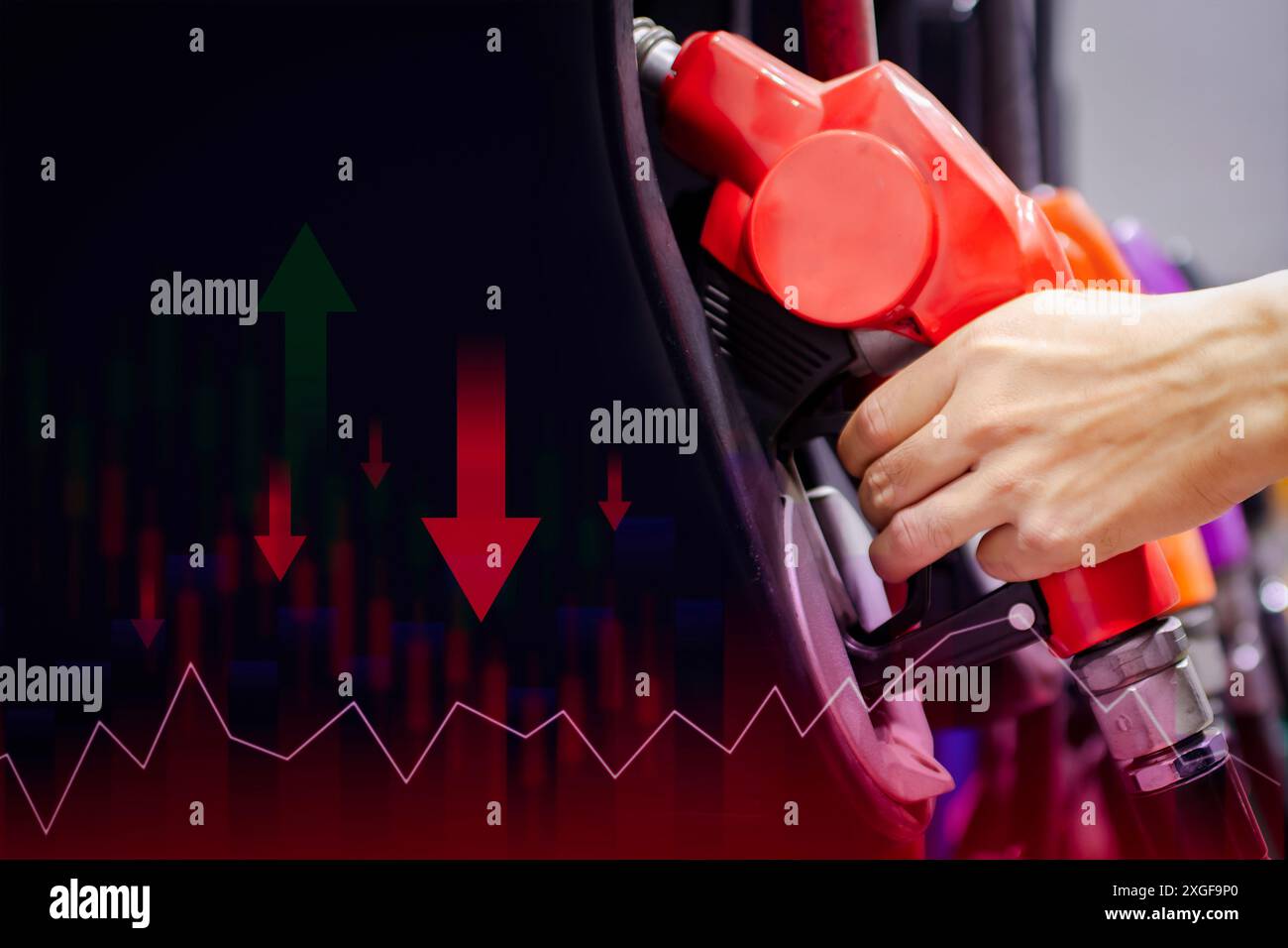 Energy and fuel retail business concept , Petrol fuel nozzle of fuel ...