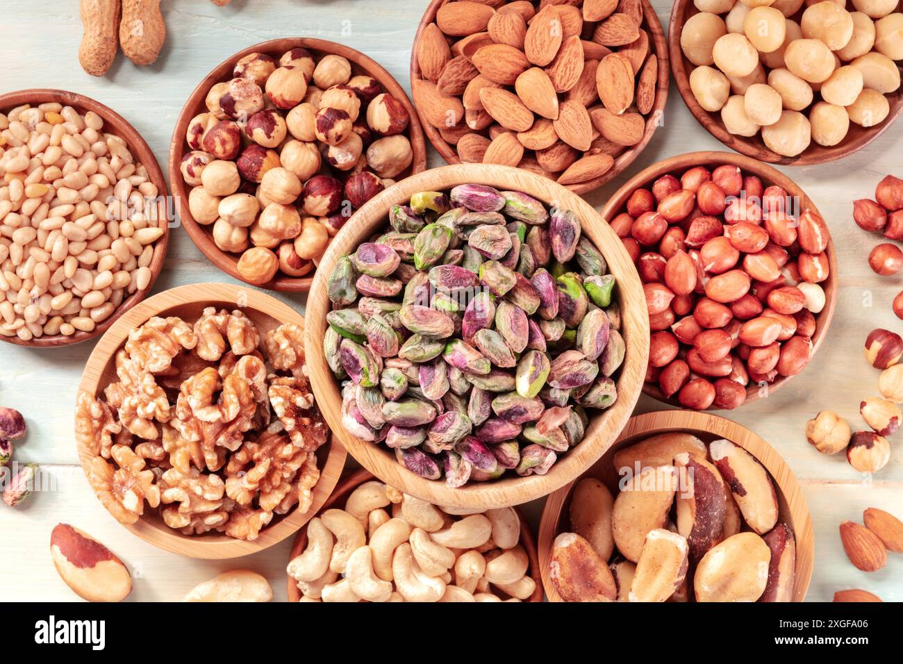 Various nuts. Pistachios, walnuts, peanuts and many other nuts, shot ...