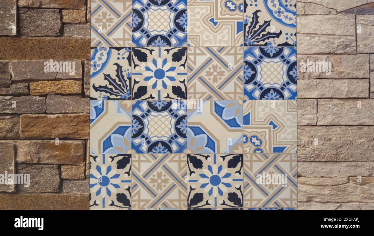 azulejos texture background with floral motifs in tiles wall Stock ...