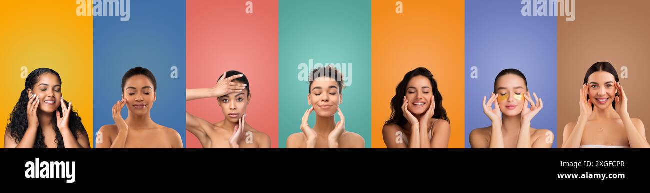 Women Applying Golden Eye Patches In Front Of Colorful Backgrounds ...