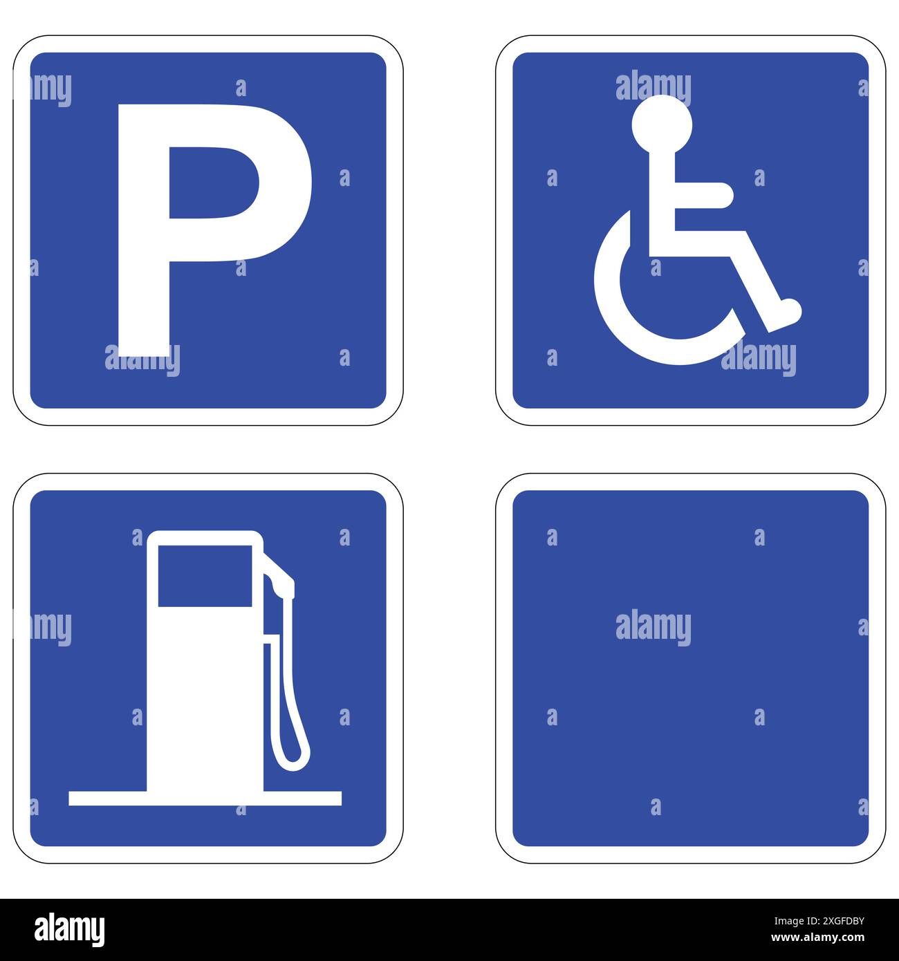 A blue sign with a white wheelchair symbol and the word "P" in white ...