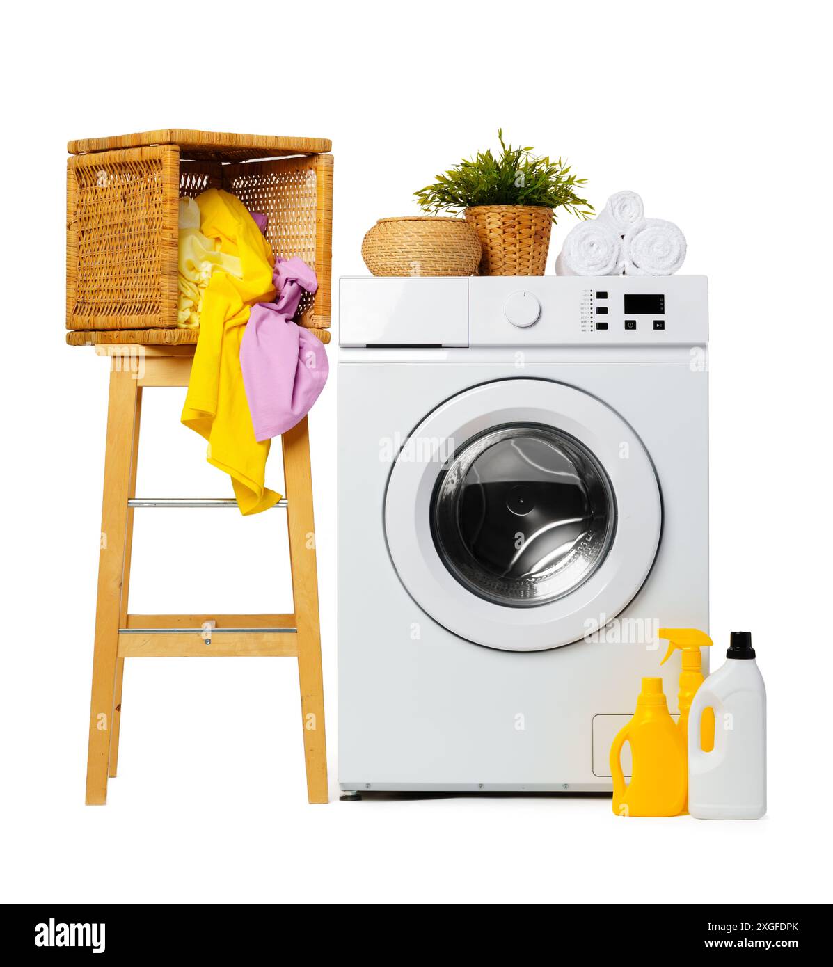 White Front Loading Washing Machine With Laundry Basket and Cleaning ...
