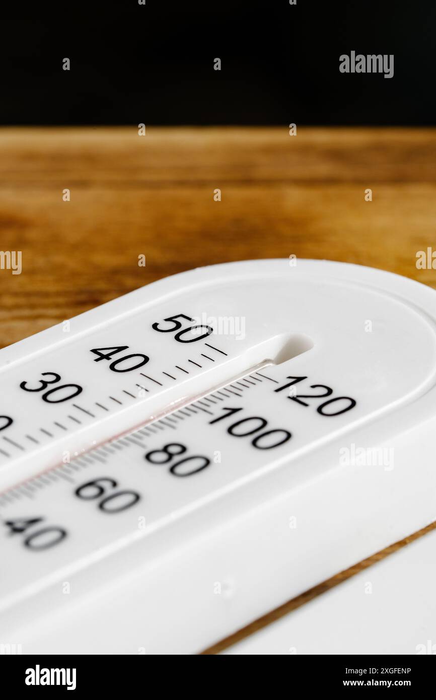 White Thermometer On Wooden Surface Showing A Temperature Of 15 Degrees ...