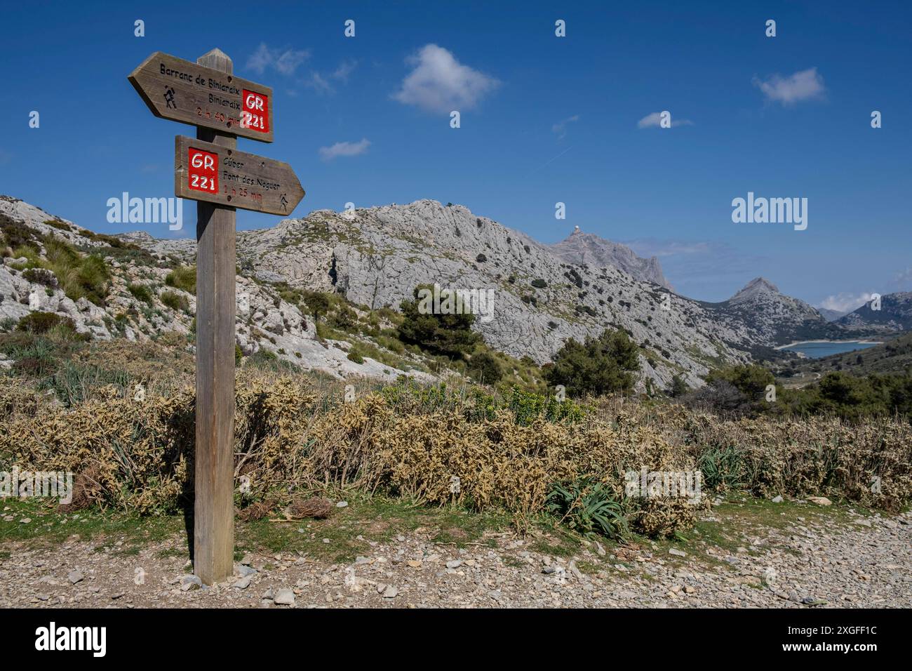 Signpost, long distance route GR 221, Escorca, Mallorca, Balearic ...