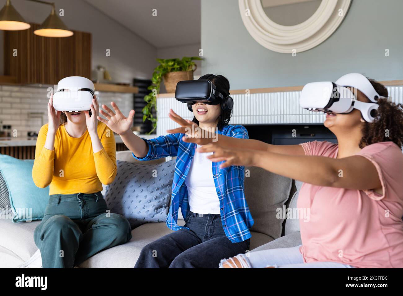 Three people headsets hi-res stock photography and images - Alamy