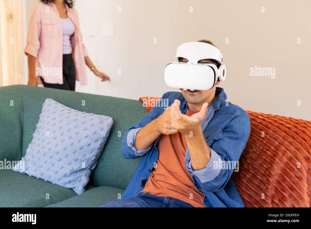 Woman in vr headset walking hi-res stock photography and images - Alamy