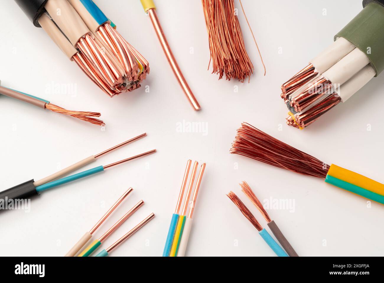 Various Copper Electrical Wires Isolated on White Background Stock ...
