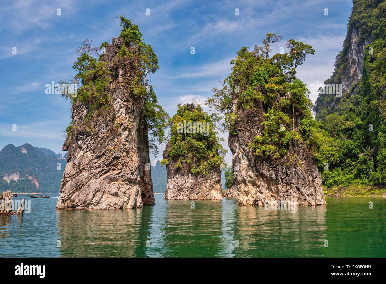 Mountain lake view with tropical forest at Sam Klur mountain Khaosok ...