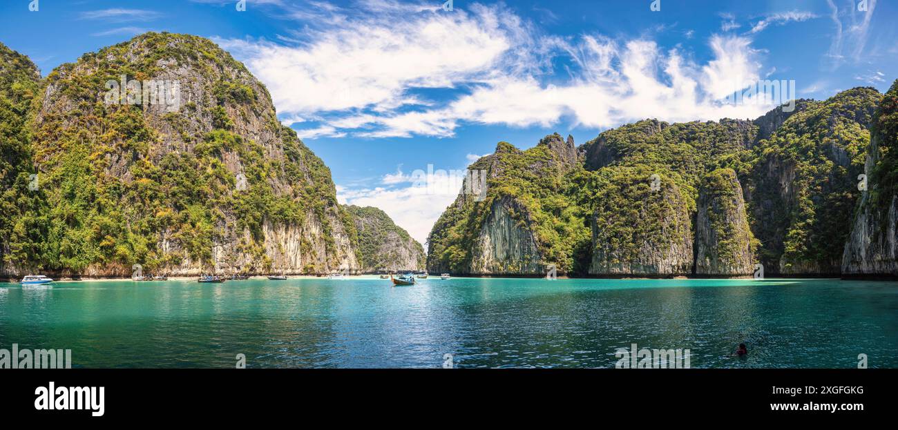 Tropical islands view with ocean blue sea water at Pileh Lagoon of Phi ...
