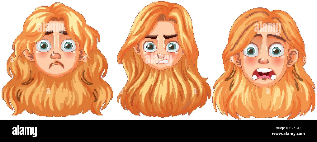 Three facial expressions showing different emotions Stock Vector Image ...