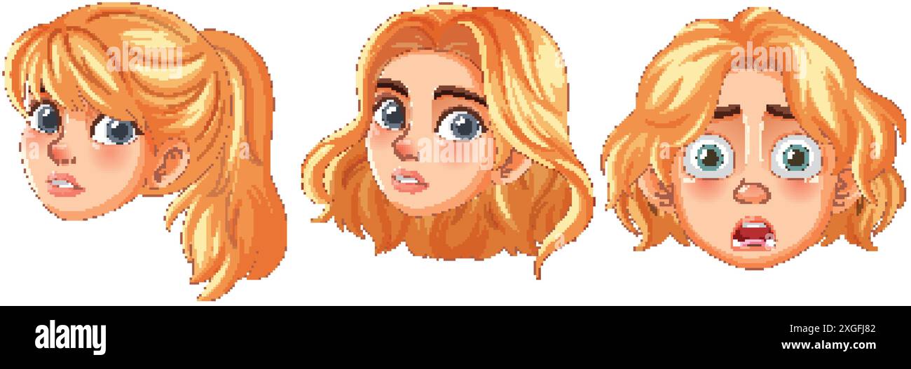 Three different facial expressions of a girl Stock Vector Image & Art ...