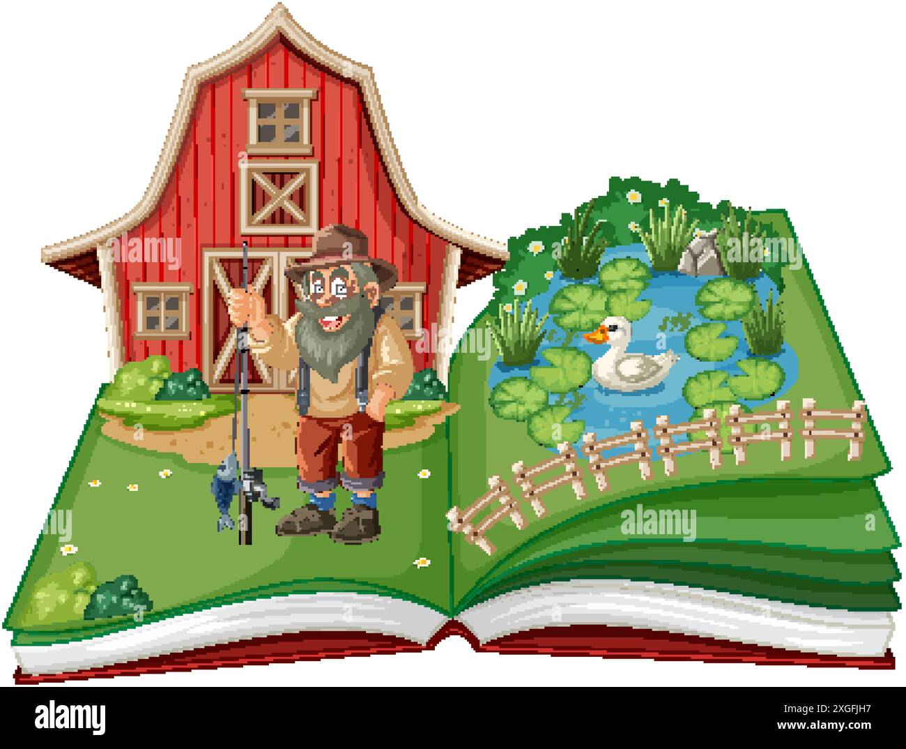 Farmer fishing by barn and pond Stock Vector Image & Art - Alamy