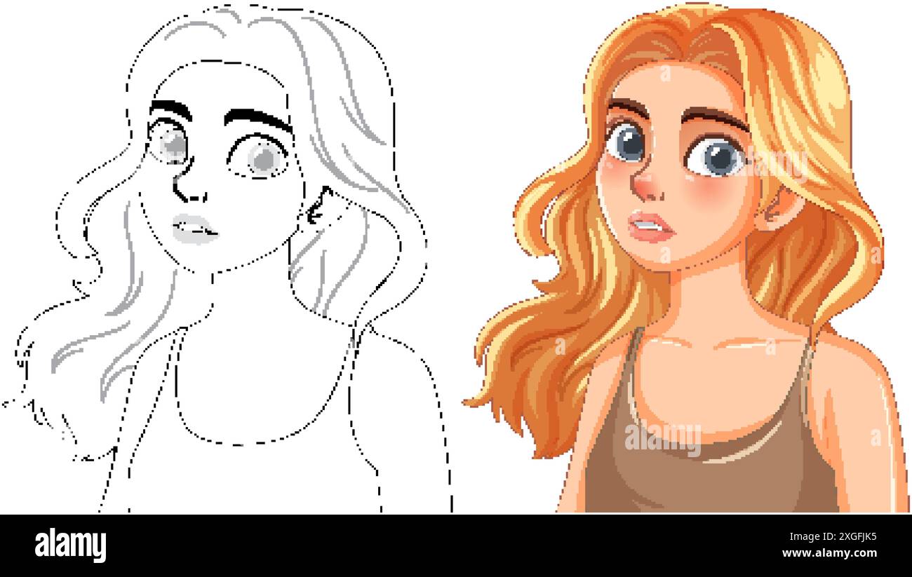 Side-by-side comparison of colored and line art Stock Vector Image ...