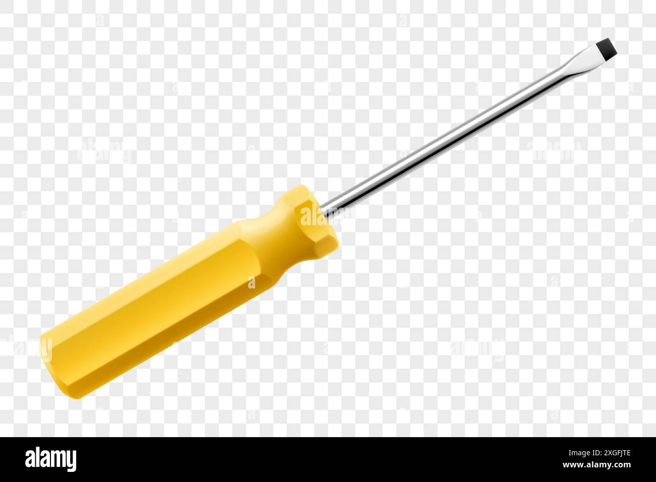 Flat head screwdriver isolated on transparent background. Yellow long ...