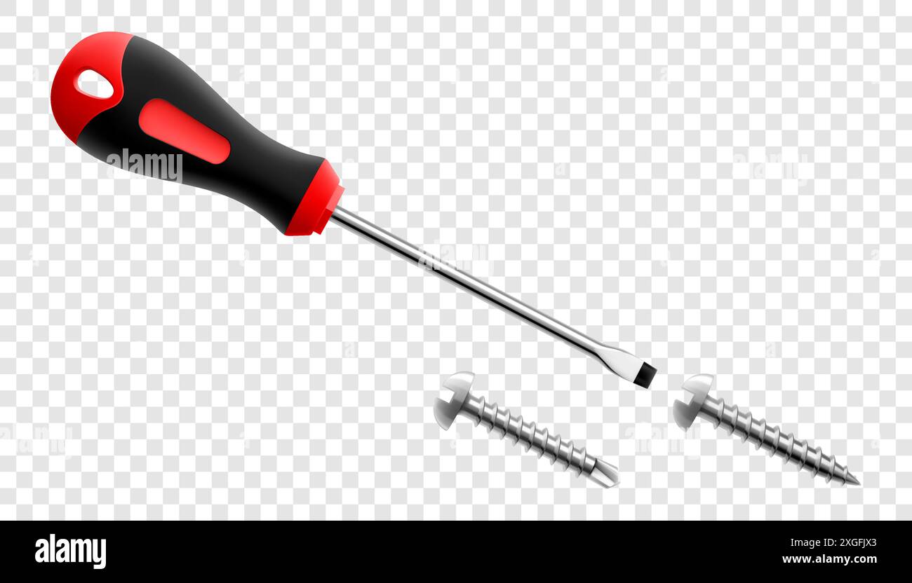 Flat head screwdriver with screws isolated on transparent background ...