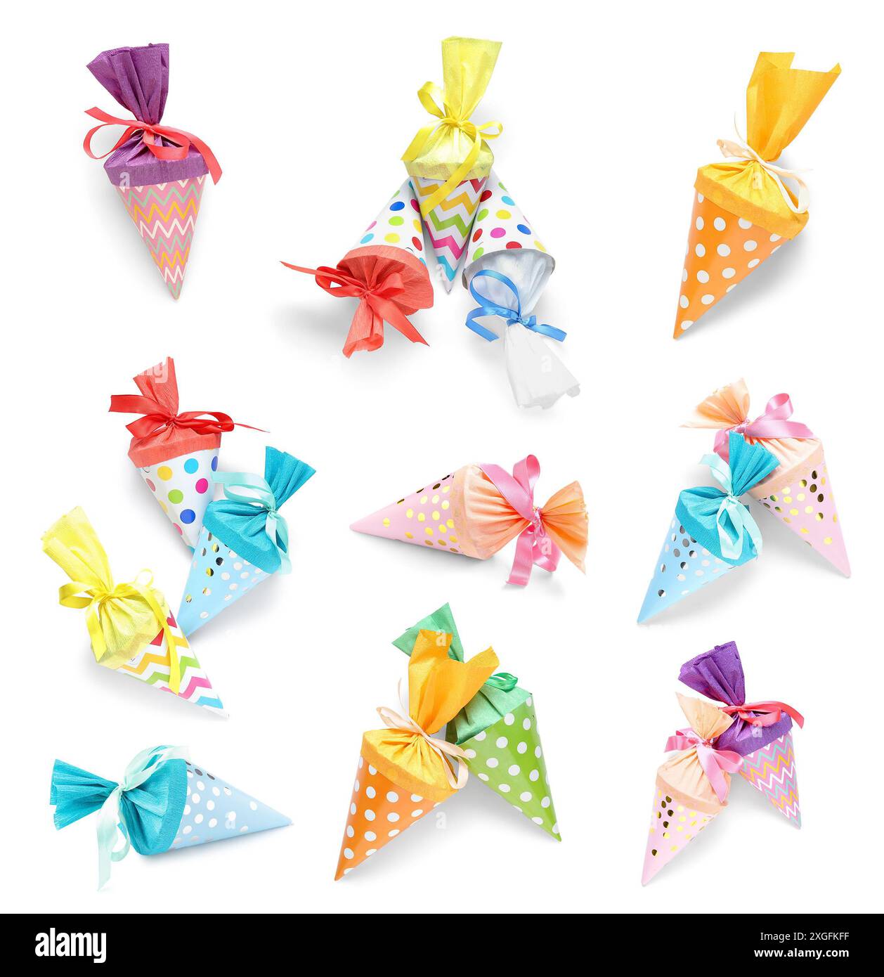 Set of many bright school cones on white background Stock Photo - Alamy