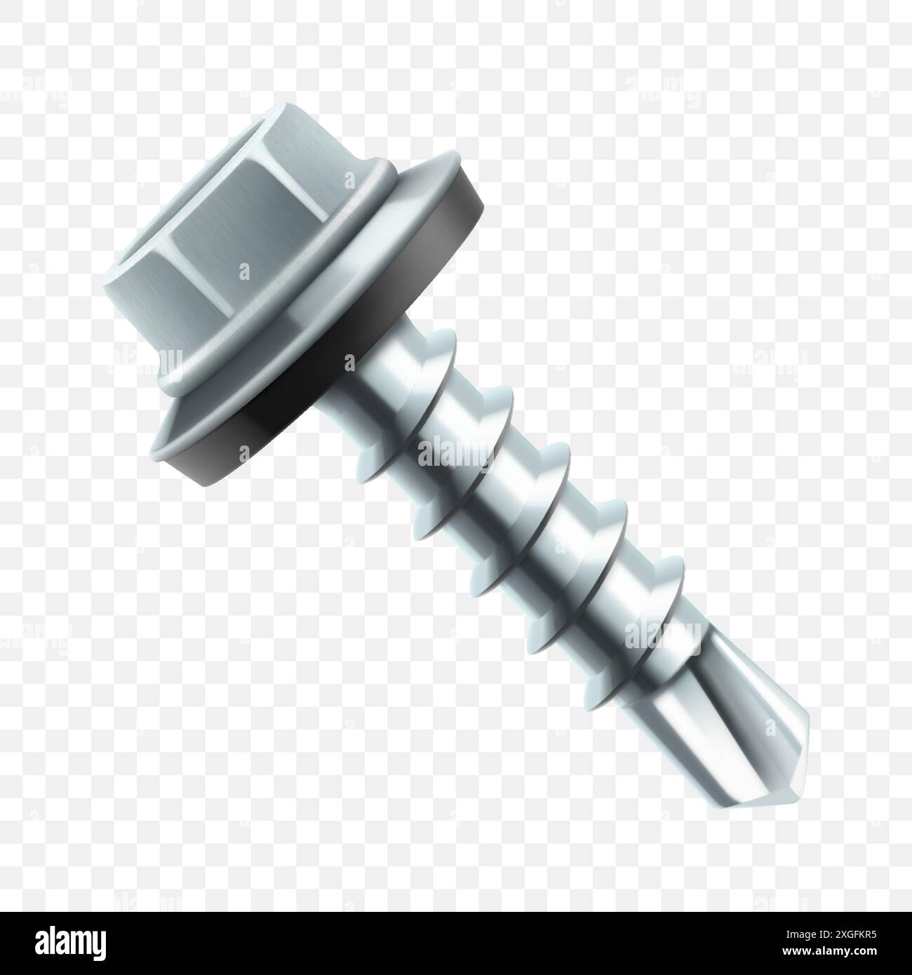 Metal self-tapping screw isolated on transparent background. Realistic ...
