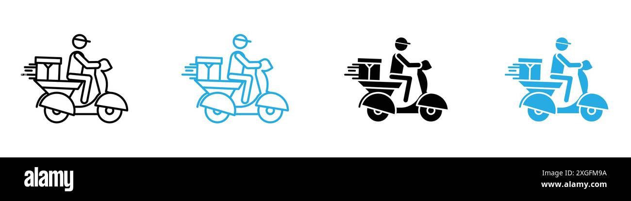 Delivery man riding motorcycle icon vector logo set collection for web ...