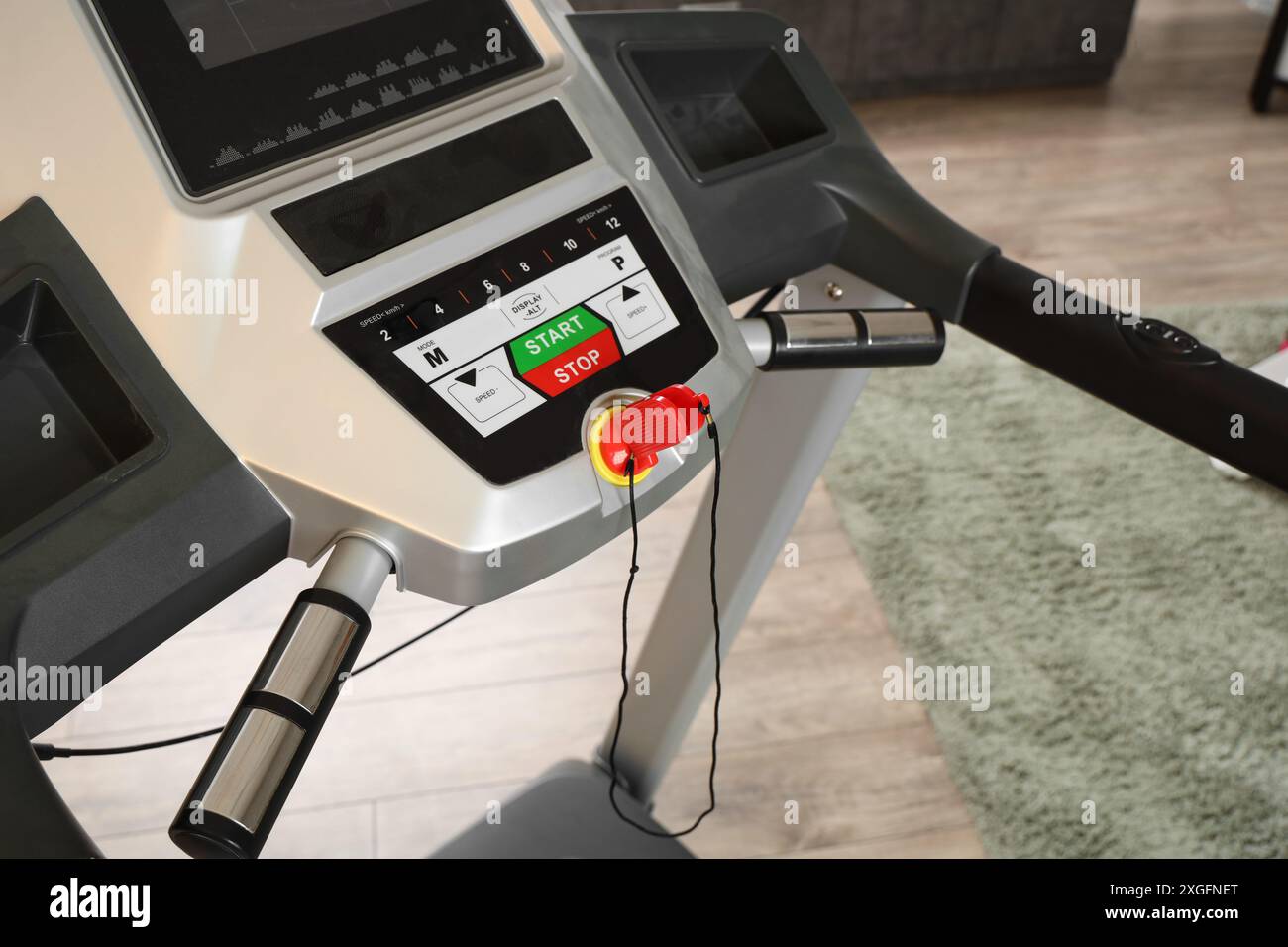 Modern treadmill in living room, closeup Stock Photo - Alamy