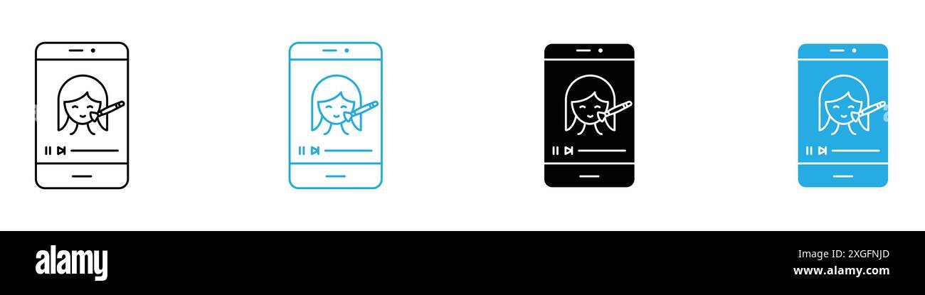 Makeup tutorial video icon vector logo set collection for web app ui ...