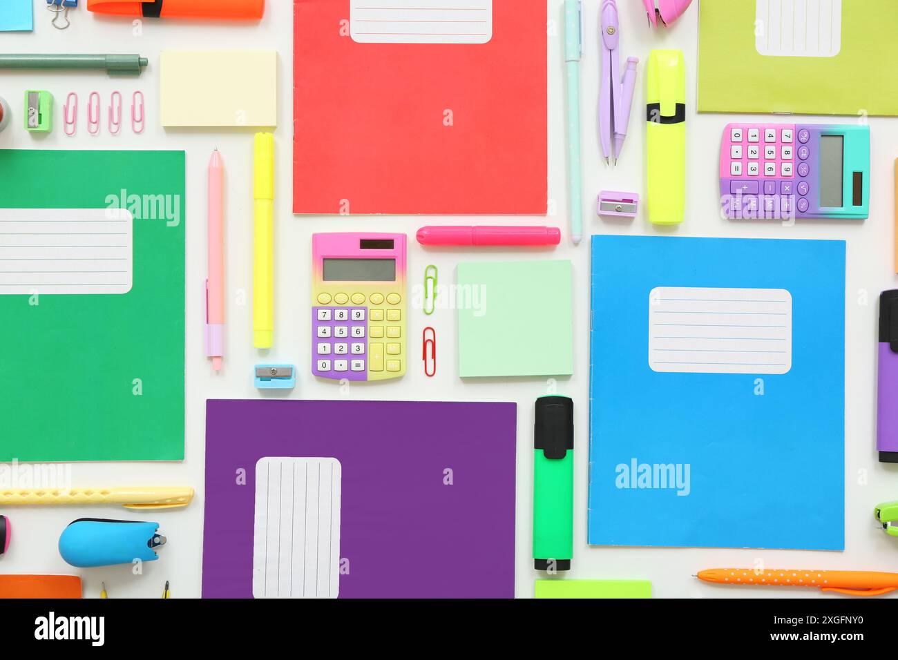 Different notebooks and stationery on white background Stock Photo - Alamy