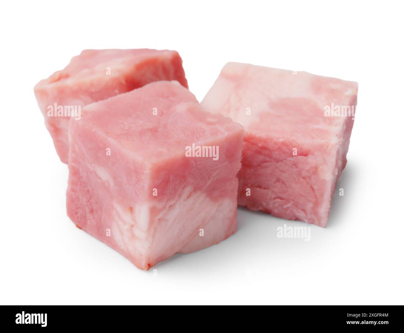 Cubes of raw bacon isolated on white Stock Photo - Alamy