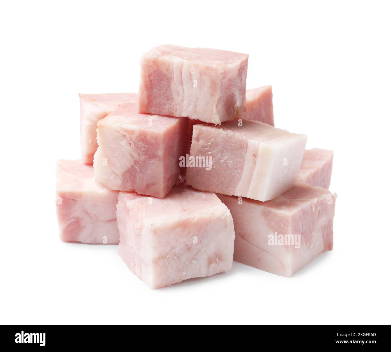 Cubes of raw bacon isolated on white Stock Photo - Alamy