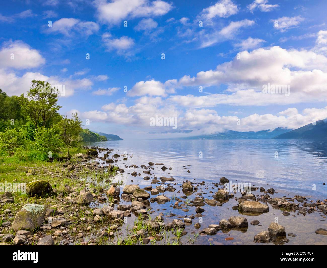 Loch Ness, Highland, Scotland, UK, the shore, on a summer morning Stock ...