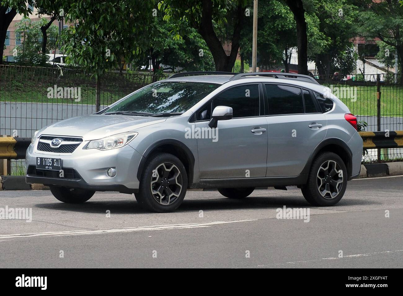 Silver color SUV Subaru XV car, driving at TB Simatupang street, Jakarta, Indonesia Stock Photo ...